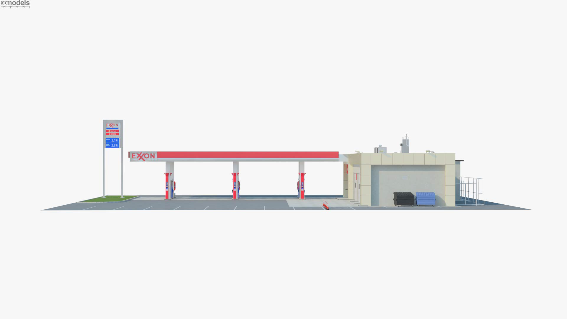 360度查看 Exxon 加油站 3D模型 - 3DModels商店