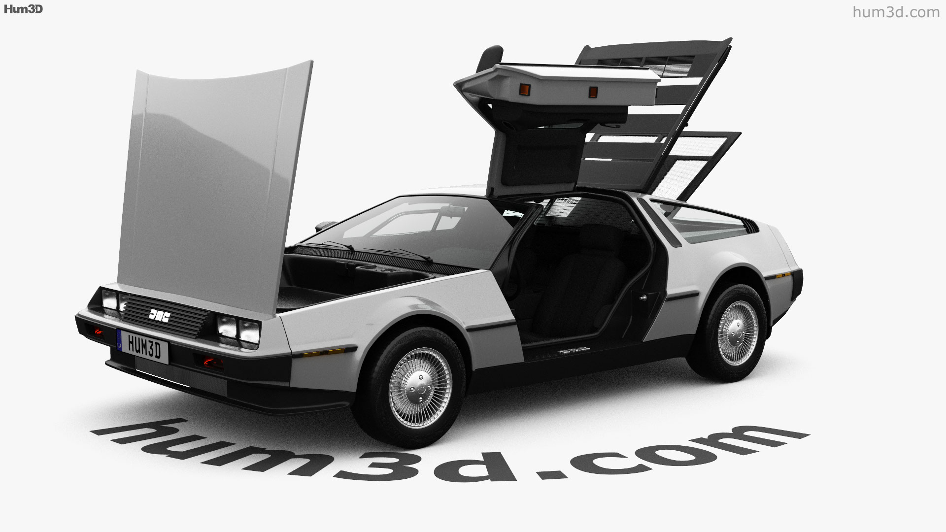 360 view of DeLorean DMC-12 with HQ interior and engine 1984 3D model ...