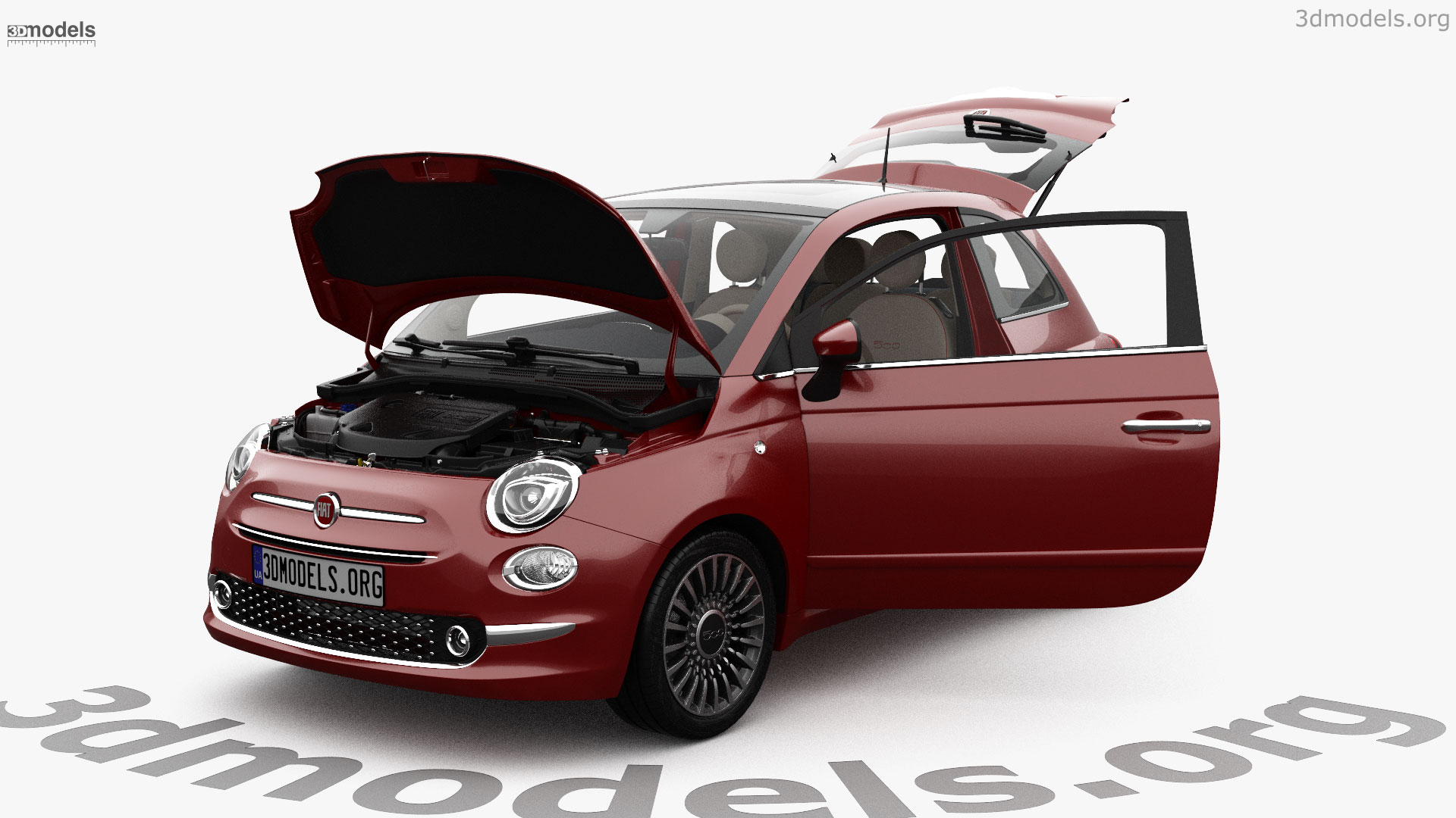 360 view of Fiat 500 with HQ interior and engine 2018 3D model ...