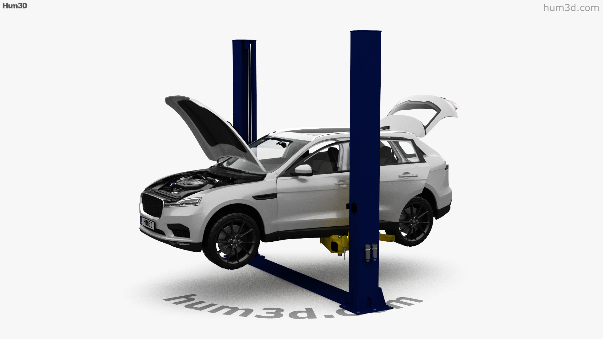 360 view of Car with an open hood on Car Lift 3D model - 3DModels store