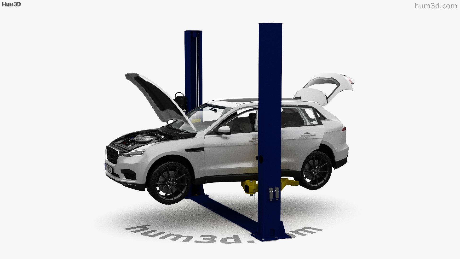 360 view of Car with an open hood on Car Lift 3D model - 3DModels store