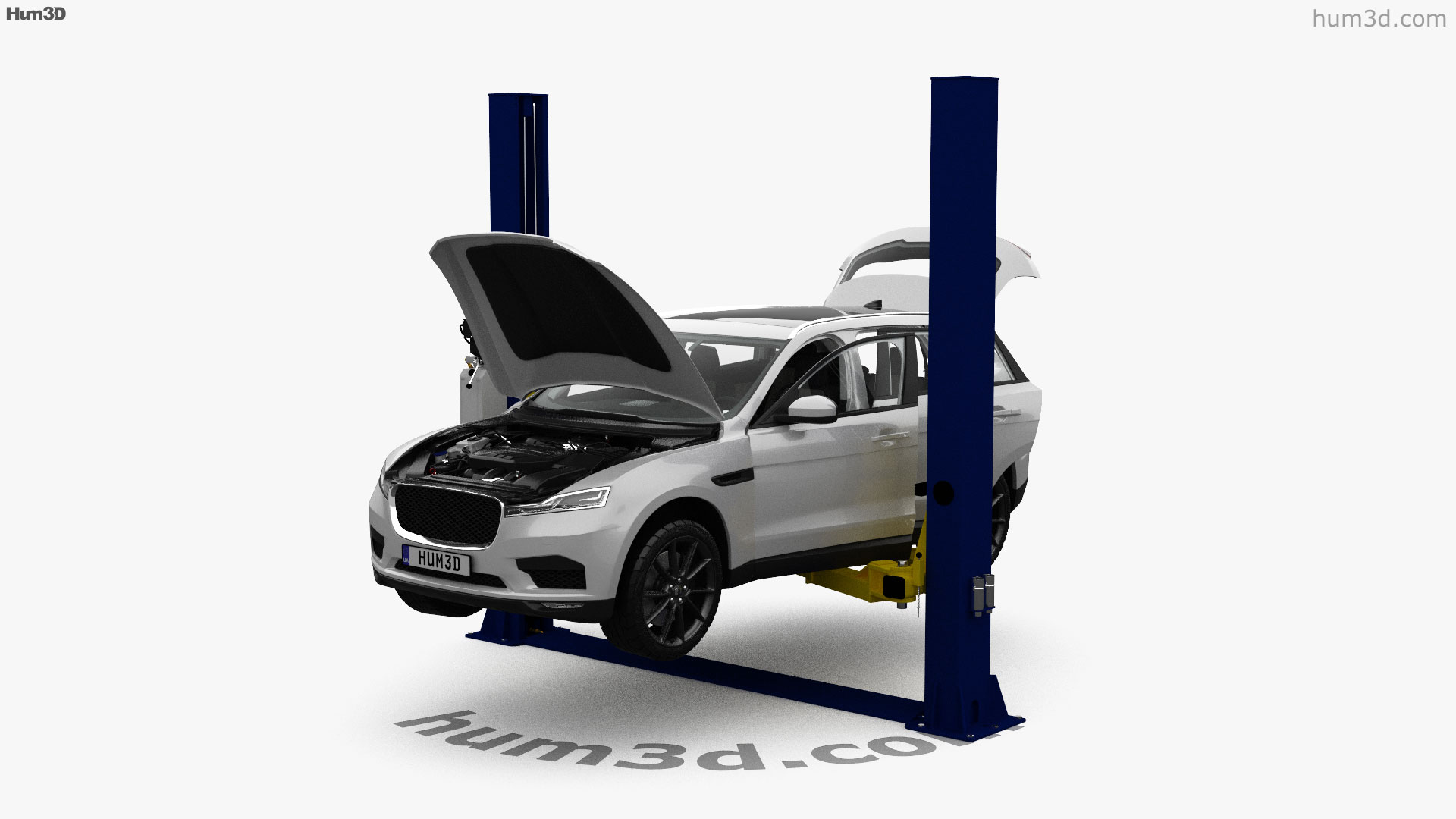 360 view of Car with an open hood on Car Lift 3D model - 3DModels store