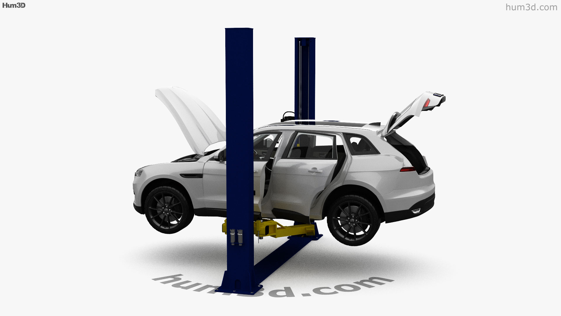360 view of Car with an open hood on Car Lift 3D model - 3DModels store