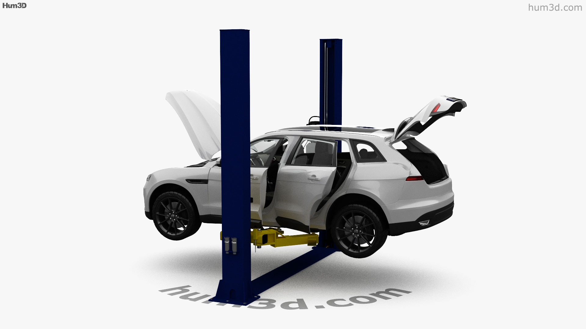 360 view of Car with an open hood on Car Lift 3D model - 3DModels store