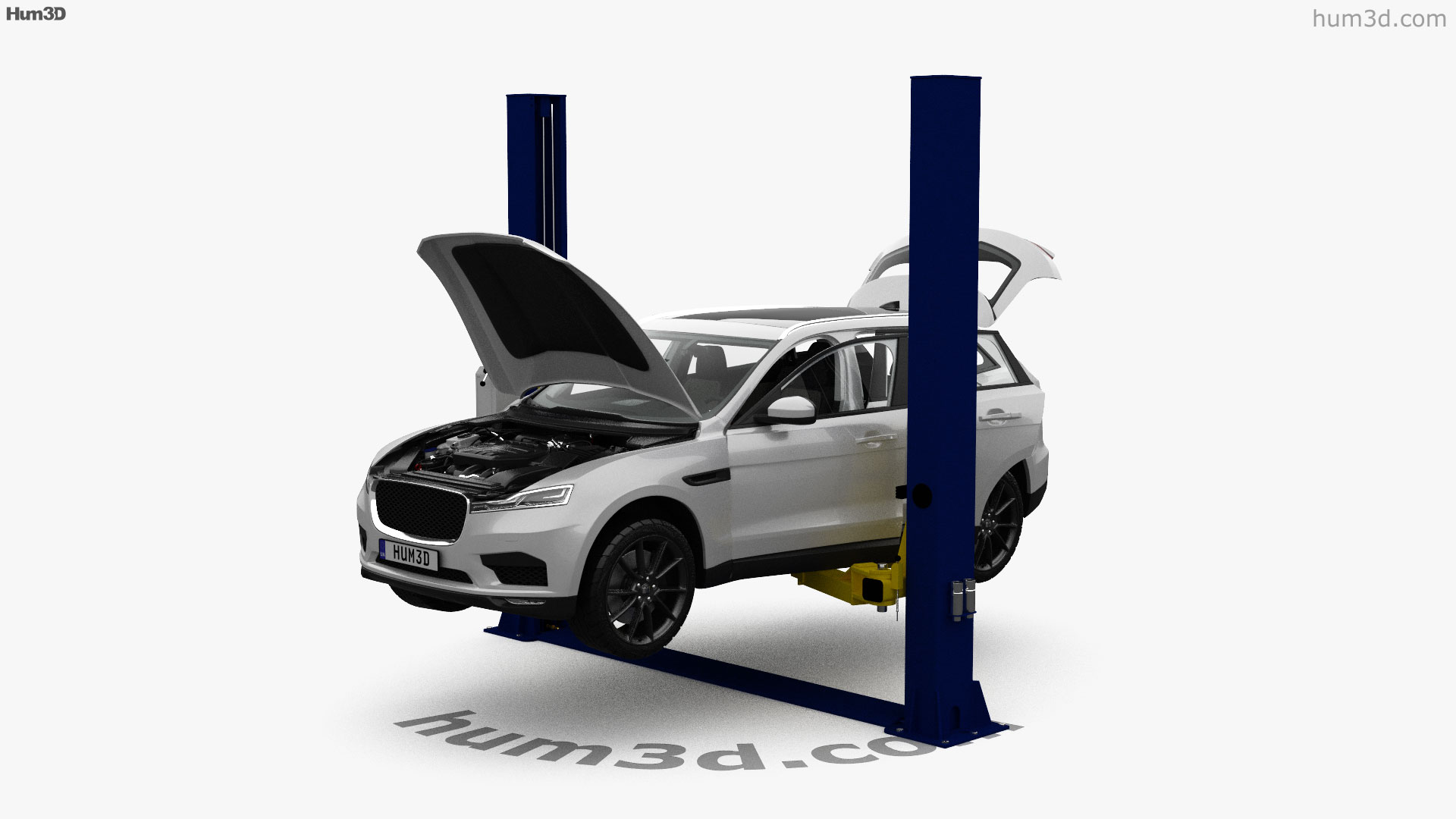 360 view of Car with an open hood on Car Lift 3D model - 3DModels store