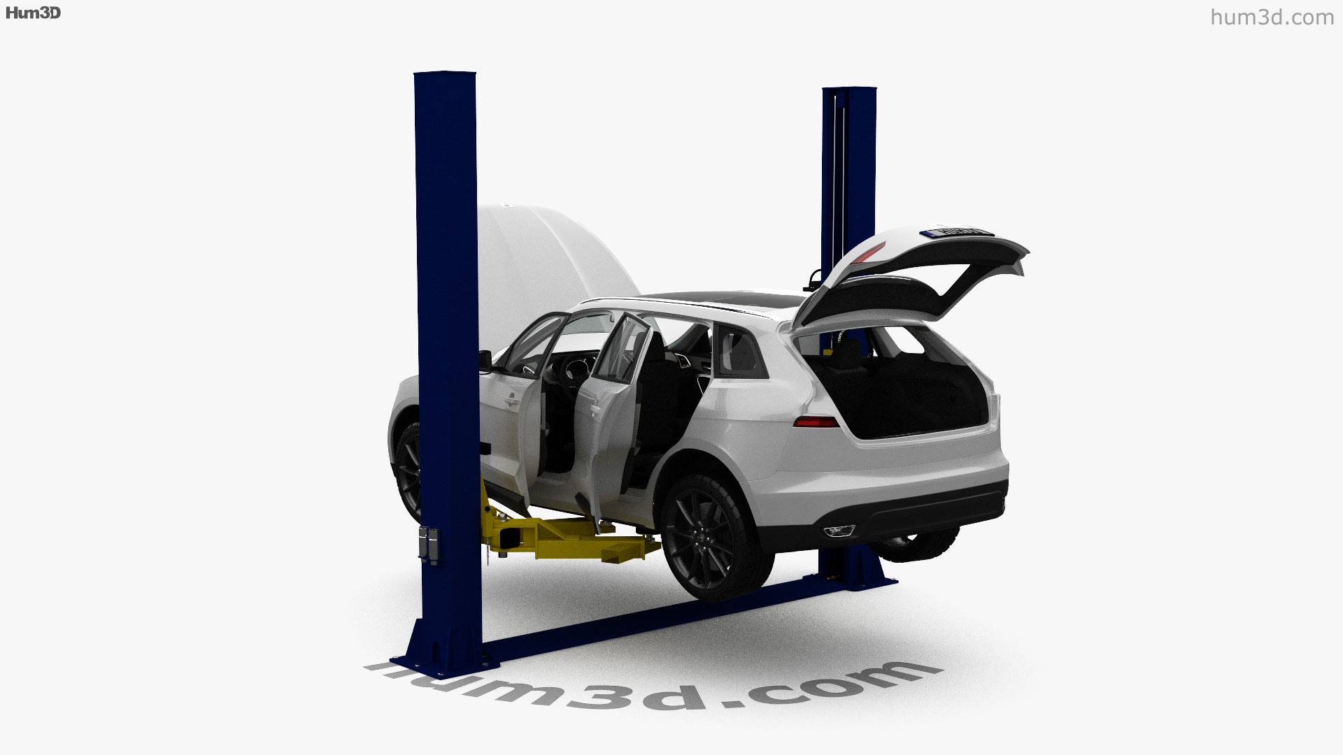360 view of Car with an open hood on Car Lift 3D model - 3DModels store