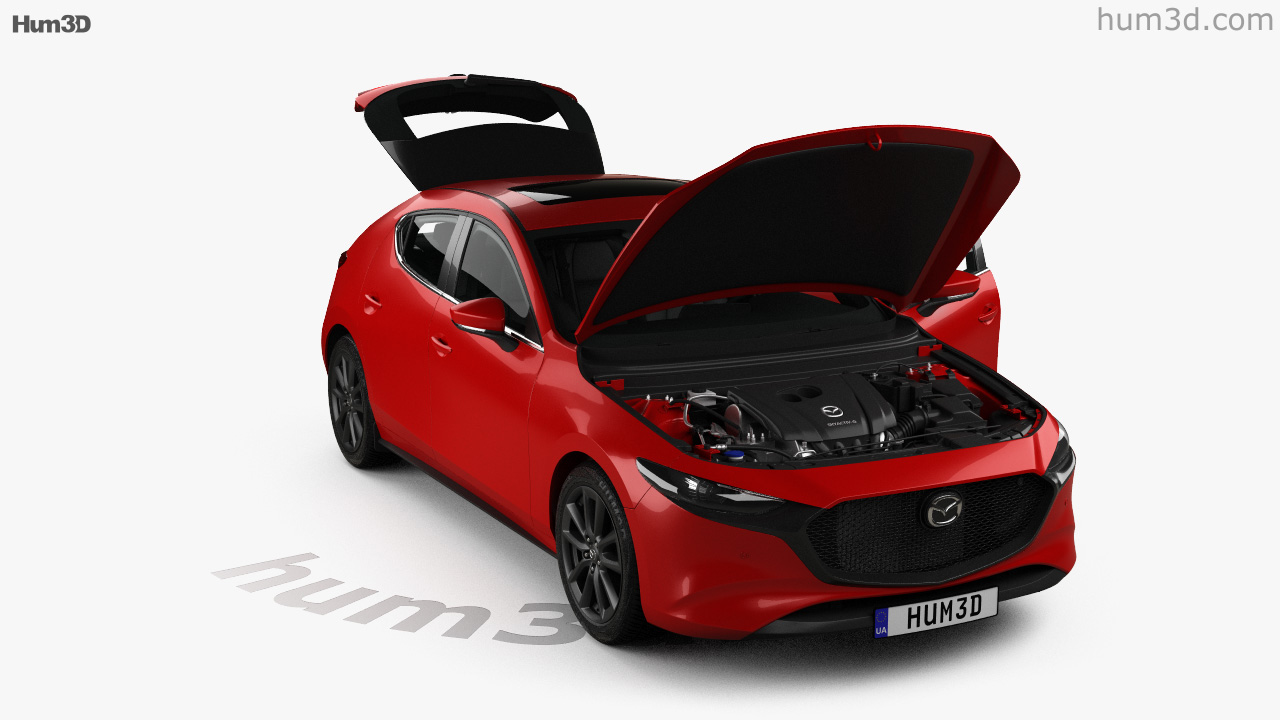 360 view of Mazda 3 hatchback with HQ interior and engine 2023 3D model ...