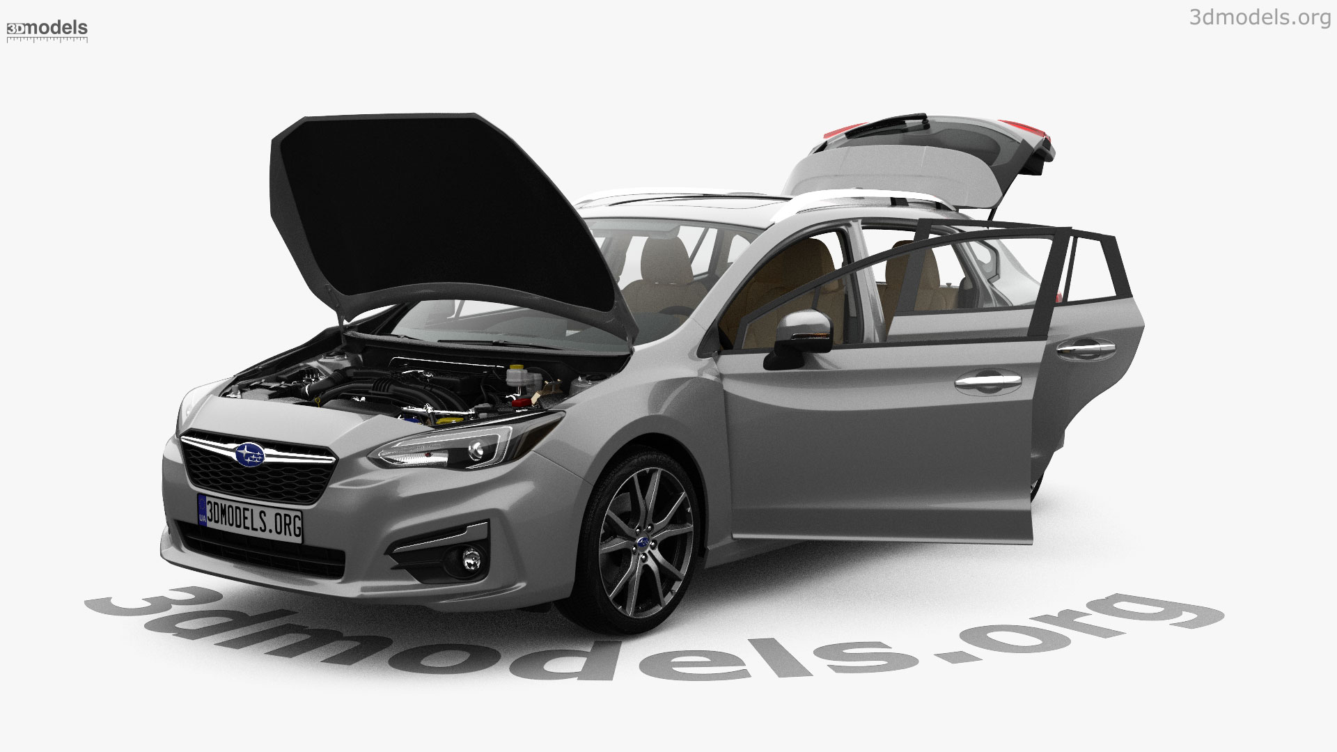360 view of Subaru Impreza 5-door with HQ interior and engine 2019 3D ...