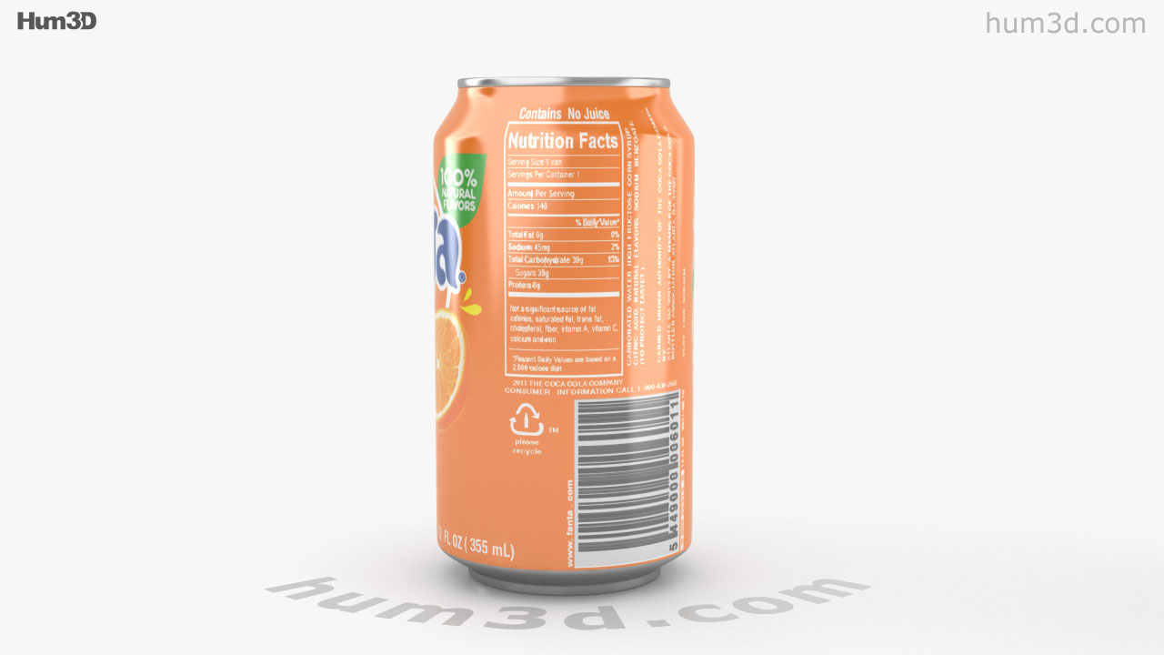 360 view of Fanta Orange Can 12 FL 3D model - 3DModels store