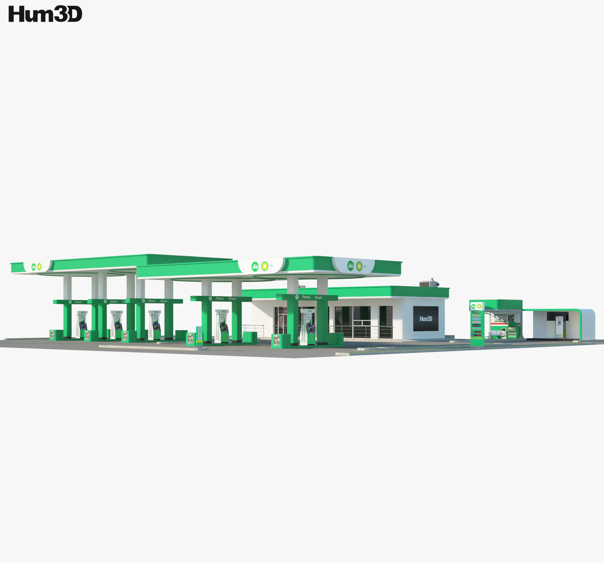Jio-bp заправочная станция 3D модель - Скачать Commercial Building на ...